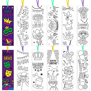 Haooryx 75Pcs Mardi Gras Color Your Own Bookmarks for Kids Creative DIY Coloring Bookmarks Students Reward Reading Enthusiast Book Marker Gift Carnival Birthday Party Favor Paper Art Craft Supply