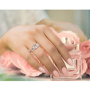 Samie Collection 2.42ctw CZ 3 Stone Love Wedding Engagement Ring for Women in 18k Rose Gold Plating