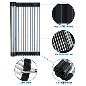 Roll Up Dish Drying Rack Multipurpose Over The Sink Dish Rack, Extra Large Roll-up Kitchen Sink Plate Drying Rack, Foldable Stainless Steel Dish Drainer, Portable Sink Drying Rack (20.5'' x 17.5'')