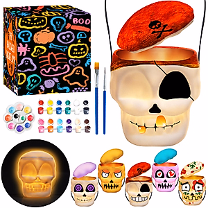 FUNZBO Paint Your Own Lamp, Art & Craft Supplies Skull Painting Kits, Arts and Crafts for Kid Teen Adult, DIY Night Light Toys Christmas Gift for Toddler Girl Boy Age 3 4 5 6 7 8 9 10 11 12 13
