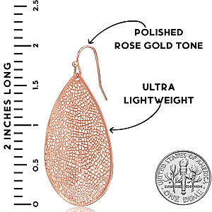 Womens Earrings Dangling - Dangly Earrings, Filigree Earrings for Women, Women's Bohemian Earrings, Lightweight Earrings for Women Dangling, Rose Gold Earrings Dangle, Rose Gold Tone Dangle Earrings