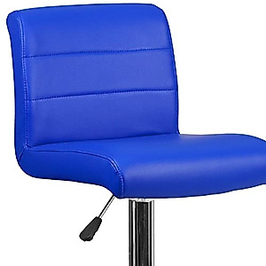 Flash Furniture Marietta 2 Pk. Contemporary Blue Vinyl Adjustable Height Barstool with Rolled Seat and Chrome Base