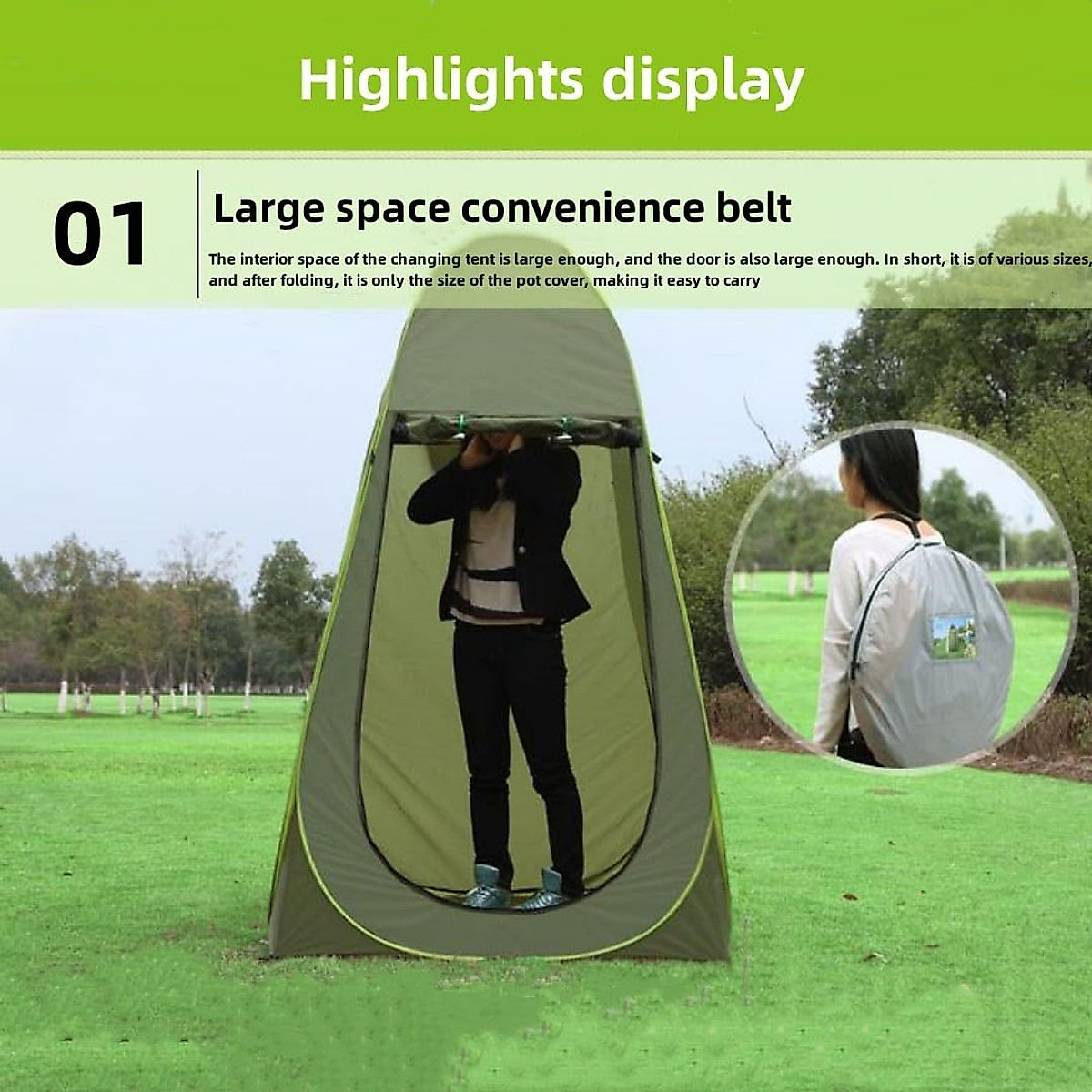 Spacious Changing Room, Outdoor Camping Portable Toilet Tent, Pop Up Privacy Tent，Automatic Shower Tents，Fishing Changing Sheds, Sturdy and Easy Fold (Green)