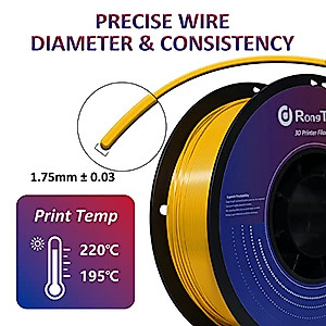 PLA Silk Gold Yellow 3D Printer Filament 1.75mm, RongTong 3D Printing Silk PLA 1kg/2.2lb Spool Printing Material, Silky Shiny Metallic Luster Surface Filament, Fits Most FDM 3D Printers