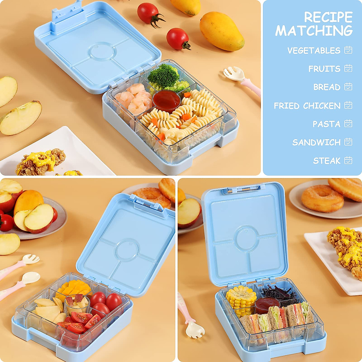 AOHEA Bento Lunch Box for Kids: Bento Boxes BPA FREE Kids Lunch Box 4 Compartment Toddler Bento Box Tritan Lunch Boxes Toddler Lunch Containers for Daycare or School(Astronaut)