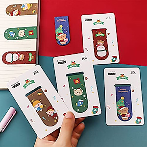Phineon 4pcs Christmas Magnetic Bookmarks with Greeting Card Xmas Magnet Book Marker Cute Santa Snowman Bookmark Clip for Kids, Children, Students, Boys, Girls (Red)