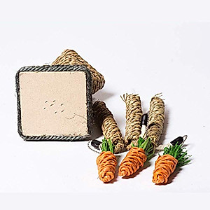 Hamiledyi Pet Rabbit Toy Tree Bunny Fun Chew Toy Rattan Grass Scratcher Climbing Tree Play Carrot Toy for Small Animal