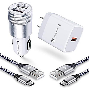 USB Fast Charger Kit for Samsung Galaxy A53 5G S23 Ultra S22 S21 Ultra 5G S20 FE S10 Plus A54 A73 A72 A71 A52 A14 A13 Note20, Quick Charge 3.0 Wall Charger+Rapid Car Charger Adapter+2 USB C Cable 3FT