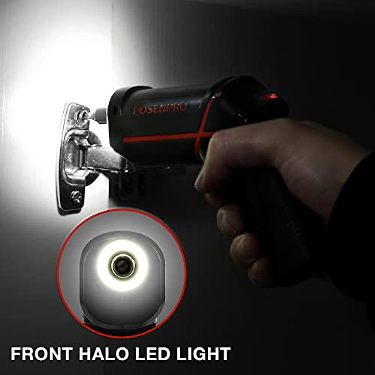 POSENPRO Cordless Electric Screwdriver, 4V Rechargeable Power Screwdriver with 15 Pcs Accessories, Screw Gun with Halo LED Light, Touch F/R Button, USB Cable, Carrying Bag & Accessory Box