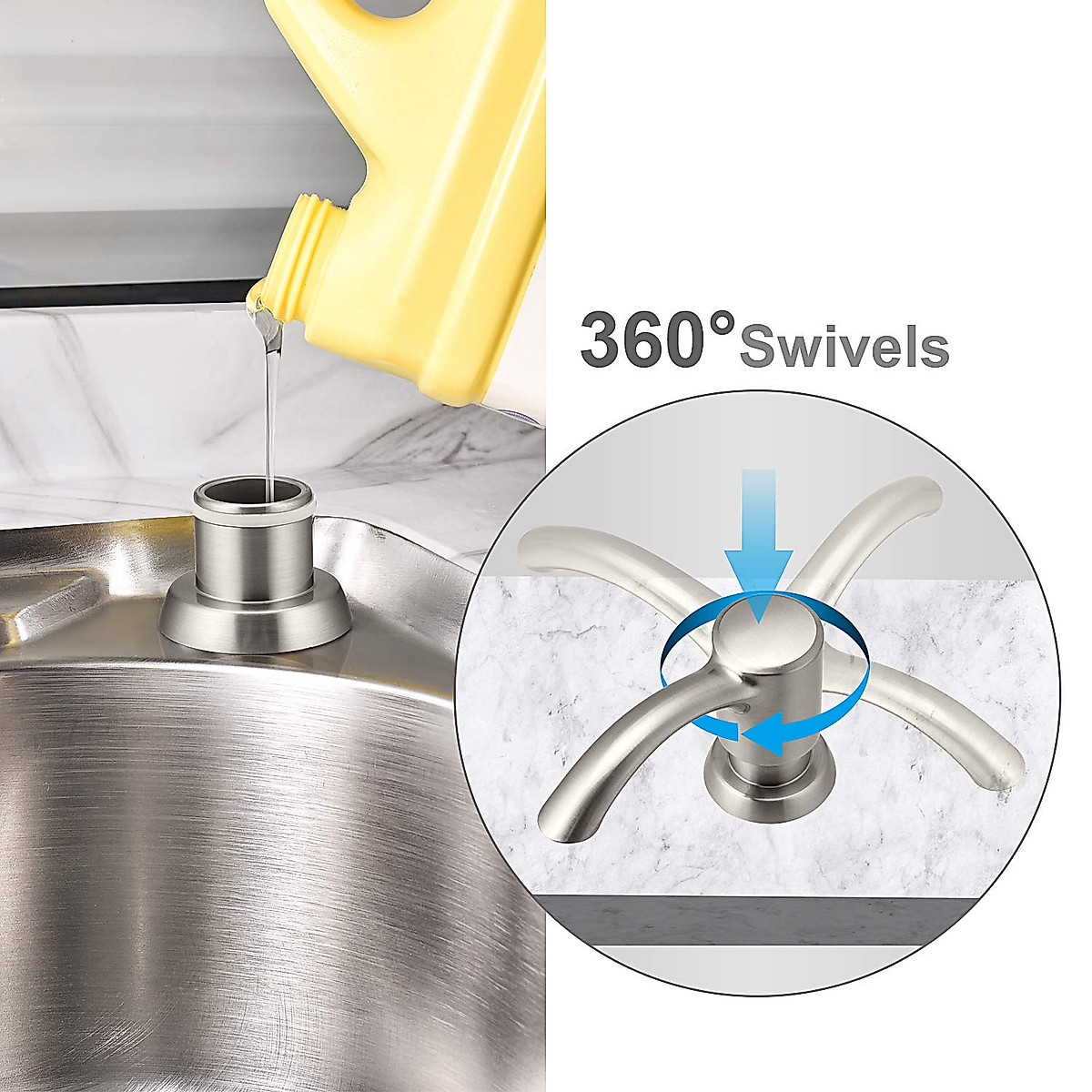 Soap Dispenser for Kitchen Sink Counter Dispenser 17 OZ Bottle Built in Refill from The Top (Brushed Nickel)