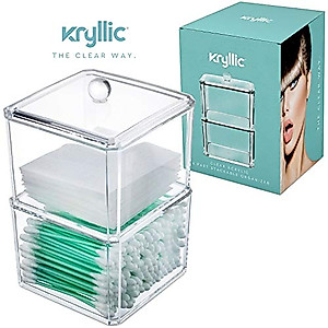 JAROFUREL Kryllic Q tips Organizer - Qtip Holder - Qtip Holder Bathroom - Cotton Swab Holder - 2 Slot Acrylic Bathroom Organizer with Lid - Cotton Ball Holder, Clear, 4x4x5.5 Inch (Pack of 1)