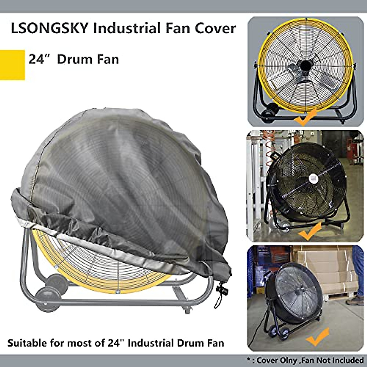LSongSKY Industrial Fan Cover,Waterproof&Dustproof Cover Suitable for 24" High Velocity Movement Heavy Duty Drum Fan, Heavy Duty Outdoor Floor Fan Cover,Fits up to 29.9 x 8.6 x 29.9 inches,Grey