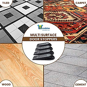 Bundaloo Door Stopper Set - Pack of 4 Portable Black Flexible Jammer Wedges - Keeps Doors Open, No Sliding or Marking Floors or Carpets - Blocker for Hotel, Home, Office, Residential, Commercial Use