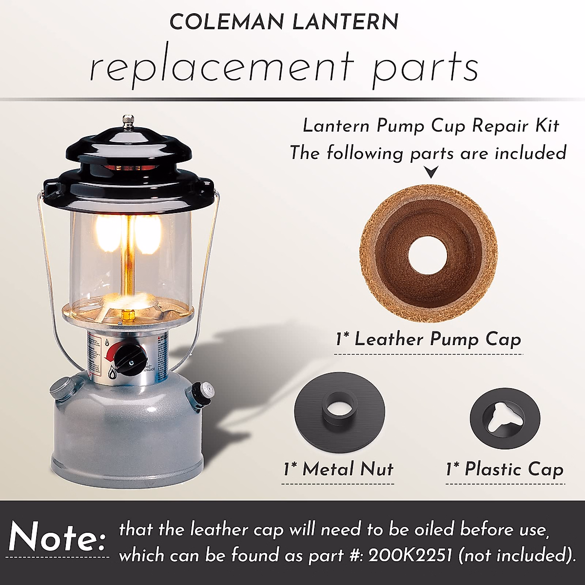 3000005094 For Coleman Lantern Stove Pump Cup Replacement Kit with Leather Pump Cap,Metal Nut and Plastic Cap for Air Seal (Compatible with Coleman Multiple Models)-1 Pack