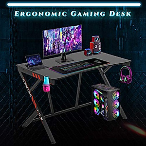 FDW Gaming Desk Gaming Table 45.2" W x 29" D PC Computer Desk Home Office Desk Table with Cup Holder Headphone Hook Gamer Workstation Game Table for Boys Girls.