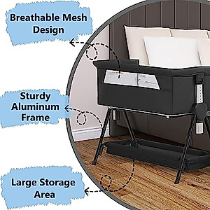 Dream On Me Lilly Bedside Bassinet for Baby, Lightweight and Portable Baby Bassinet, Seven Position Adjustable Height with Large Storage Area