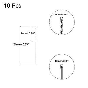 uxcell 10 Pcs 0.2mm HSS(High Speed Steel) W6542 Micro Drill Bits, Fully Ground Jobber 21mm Length Drill Bit for Mild Steel Copper Aluminum