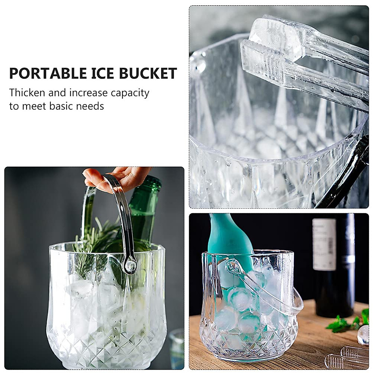 DOITOOL Champagne Bucket with Handle and Ice Tong - Wine Cooler Bucket Clear Ice Buckets for Parties - Portable Wine Chiller Bucket Acrylic Ice Bucket for Champagne or Beer Bottle