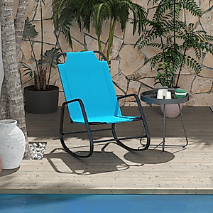 Outsunny Garden Rocking Chair, Outdoor Indoor Sling Fabric Rocker for Patio, Balcony, Porch, Light Blue