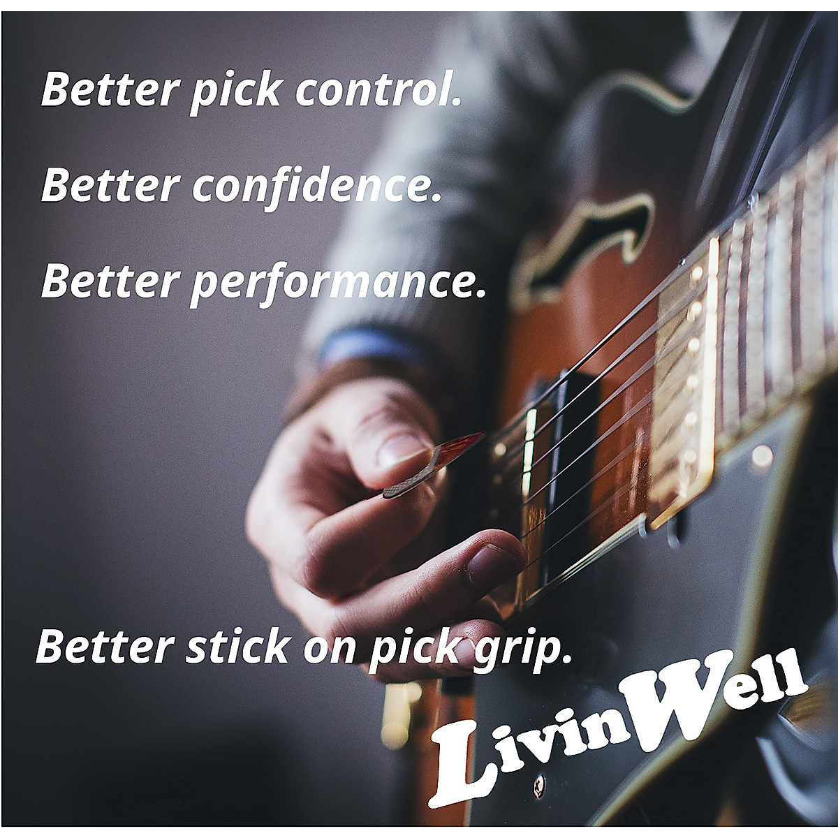 LivinWell Guitar Pick Grips (16 pcs) Soft Grippy non-Sticky Reusable Trimmable Silicone Rubber (ORIGINAL thicker 0.8 mm)