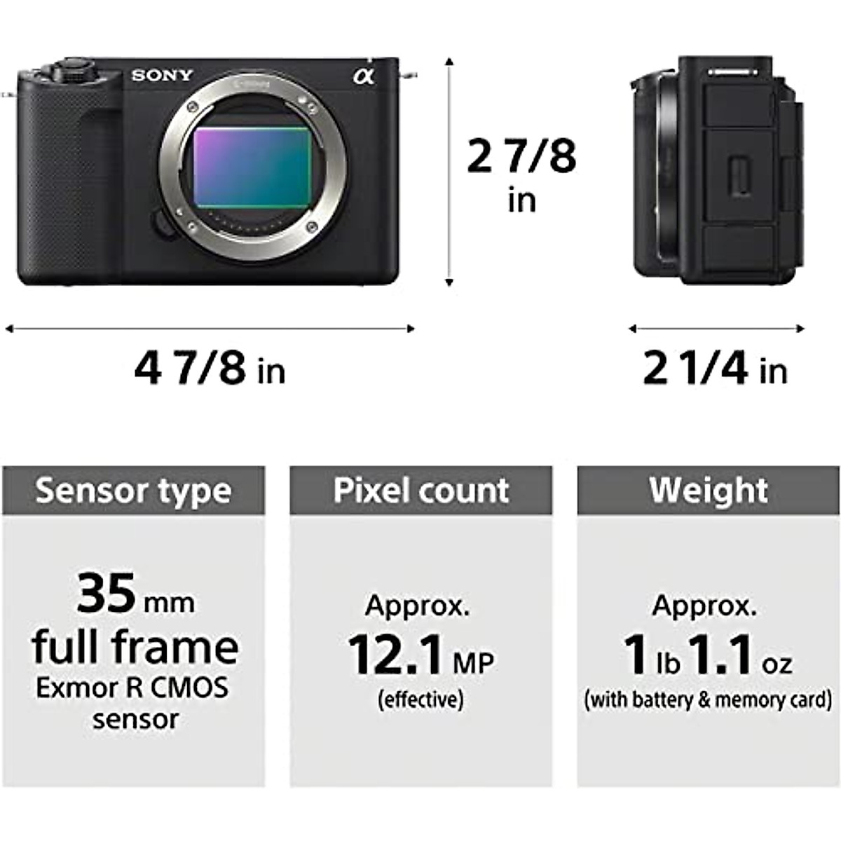 Sony Alpha ZV-E1 Full-Frame Interchangeable Lens Mirrorless Vlog Camera - Black Body (Renewed)