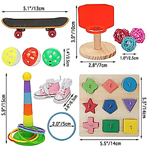 BWOGUE 12PCS Bird Training Toys Parrot Intelligence Toy Mini Sneaker Skateboard Parrot Wooden Block Puzzles Toy Bird Basketball Toy Stacking Rings for Budgie Parakeet Cockatiel Conure Lovebird
