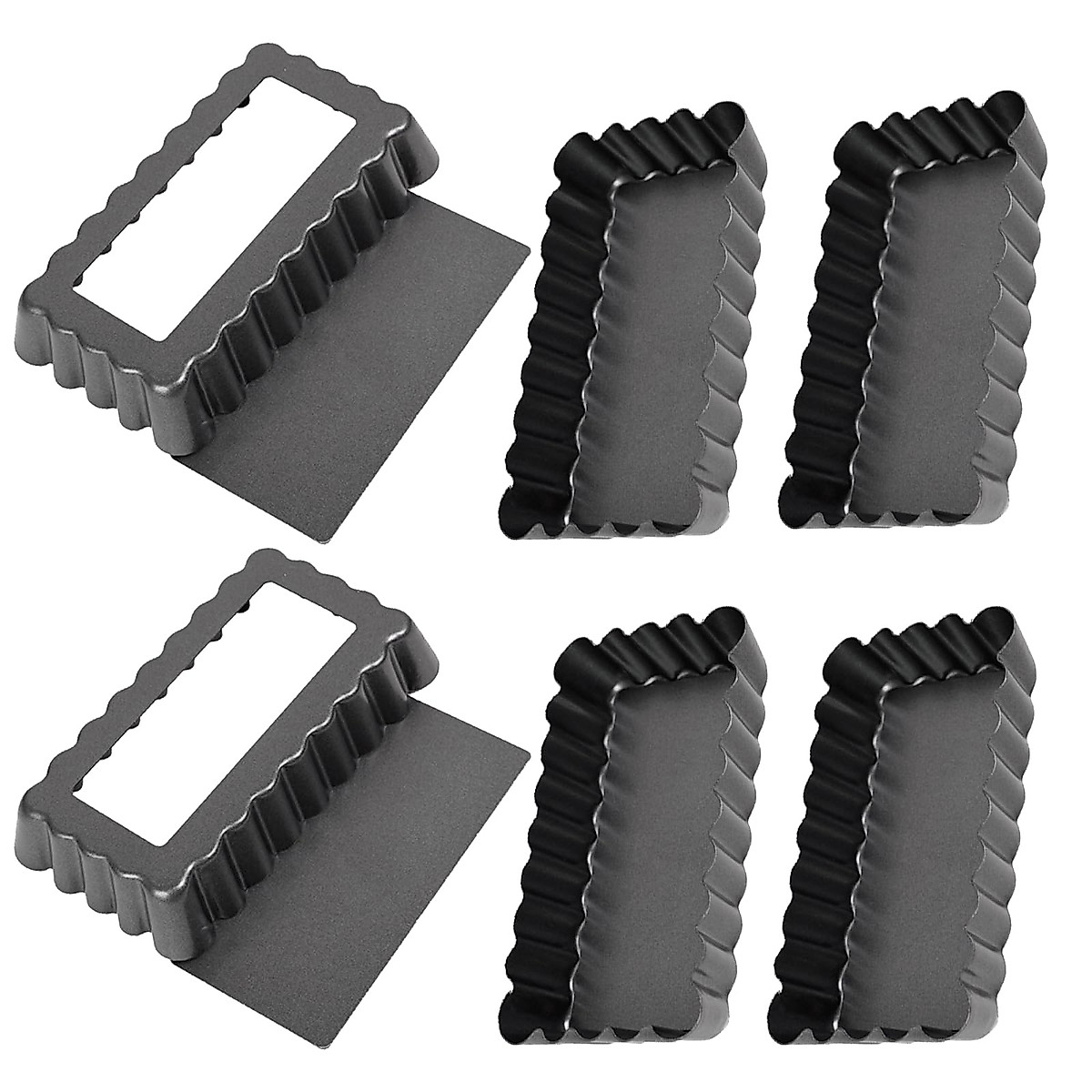 Elesinsoz Mini Tart Pan Set of 6, 4 Inch Rectangular Non-Stick Quiche Pan with Removable Bottom Heavy Duty Fluted Side, Mini Pie Pans for Quiche, Desserts, and Mousse Cakes