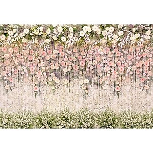 Floral Wedding Backdrop for Photoshoot 7x5ft Pink and White Flower Photography Background Vinyl Flowers Wall Backdrop Wedding Birthday Baby Shower Party Decorations Banner Studio Photo Booth Props