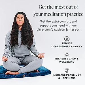 Mindful & Modern Meditation Cushion and Zabuton Meditation Mat Bundle - Premium Luxury Velvet Meditation Cushion Set for Yoga - Buckwheat Zafu Floor Pillow and Rectangular Mat - Royal Navy Color