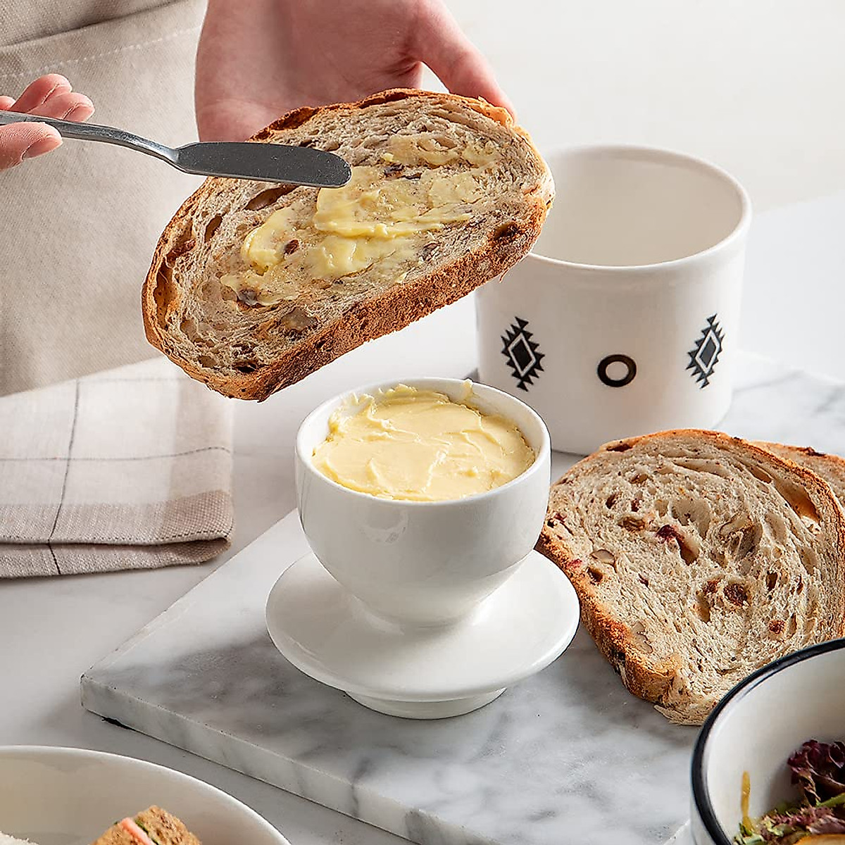 Sweejar Porcelain Butter Crock Keeper, French Butter Dish Keeps the Butter Fresh Soft & Spreadable, Serving Butter Easy for Bread Lovers Breakfast Kitchen Counter (Painting）