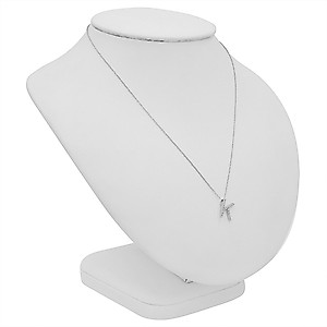 14K White Gold Diamond "K" Initial Pendant, 16" Necklace