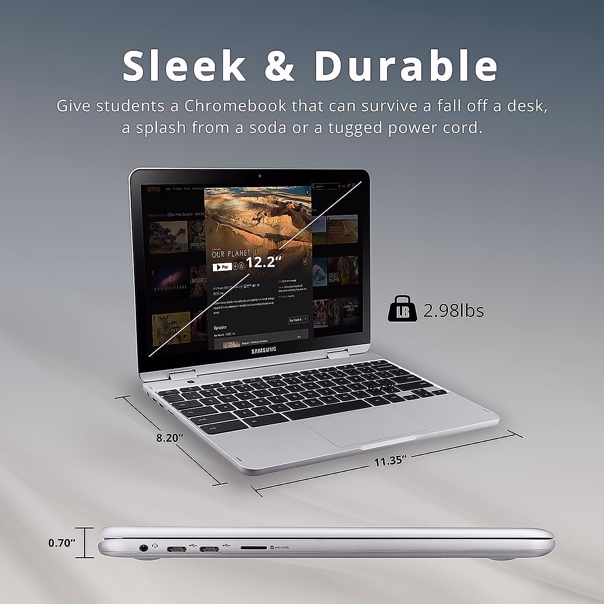 SAMSUNG Plus V2 2 in 1 360 12.2" FHD+ Touchscreen Chromebook Student, Intel Celeron 3965Y, 4GB RAM, 128GB Storage, Wi-Fi, Zoom Meeting, Dual Webcam, Stylus Pen, Wireless Mouse, Chrome OS, GM Accessory