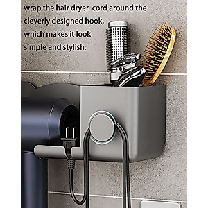 Wtxwood Wall-Mounted Hair Dryer Holder for Bathroom,Compact Hair Appliance Holder for Hairdryer, Flat Iron, and Curling Wand That Maximizes Space