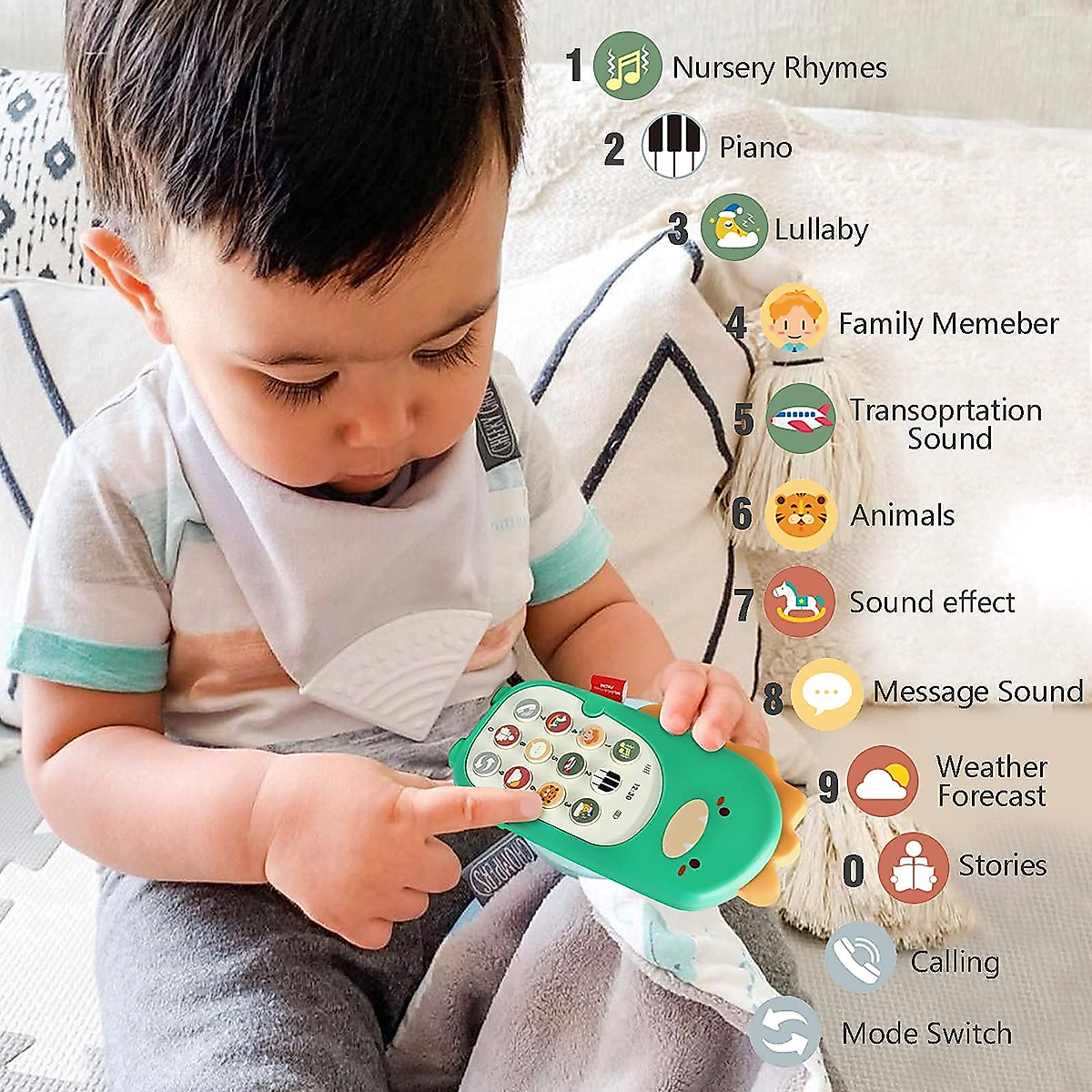 RUAN Baby Cell Phone Toys with Music ,Kids Teething Toys Play Phone Musical Educational Toys for 6 12 16 18 Months Baby Toddlers and Aged 1+ Kids