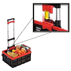 Magna Cart Stair Climbing 6-Wheel Folding Aluminum Hand Truck Dolly Cart with Tote Attachment Ideal for Moving Boxes, Groceries, Heavy Equipment, Red