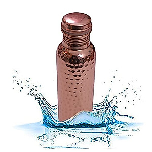 Copper Water Bottle with Lid 34 Oz - Ayurvedic Copper Drinking Vessel, Drink More Water Bottle, Solid Copper Handcrafted Hammered Bottle 1000 ml for Home, Office, Hotel, Yoga and Gifting (1 Litre)