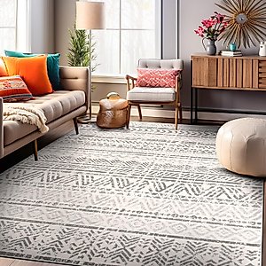 Rugshop Geometric Boho Perfect for high traffic areas of your Living Room,Bedroom,Home office,Kitchen Area Rug 5' x 7' Gray