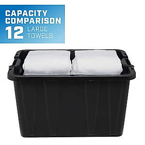 27 Gallon Heavy Duty Latching Plastic Storage Bin Container, Durable Stackable Storage Container With Lid Plastic Storage Box Tote Crate for Garage Storage, Moving Boxes, Black, Set of 4