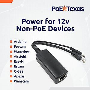 PoE Texas IEEE 802.3af 12v Splitter - Power Over Ethernet Single PoE Splitter 12v 12w Gigabit Data - Active Opto-Isolated Protection for 12 Volt DC Powered Devices, IP Camera, Foscam, Arduino