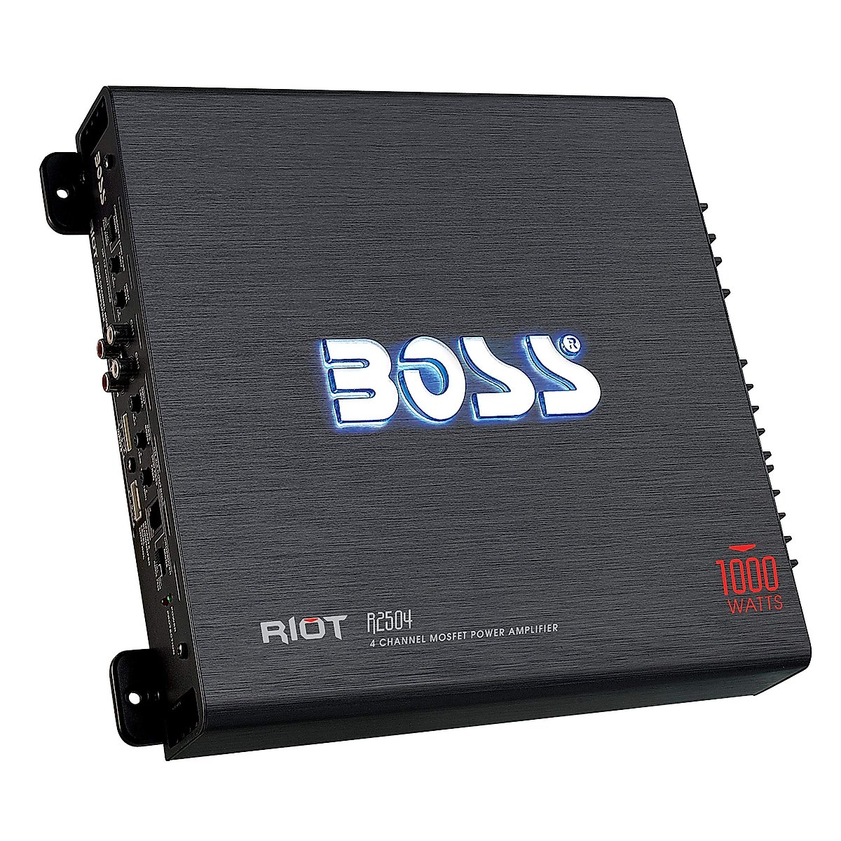 BOSS Audio Systems R2504 Riot Series Car Audio Stereo Subwoofer Amplifier - 1000 High Output, 4 Channel, Class A/B, 2/4 Ohm, High/Low Level Inputs, High/Low Pass Crossover, Bridgeable, Full Range