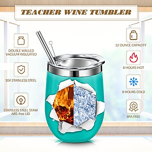 Didaey 36 Pcs Teacher Appreciation Gift Sets 12 Oz Teacher Wine Tumbler for Women Valentines Day Gift for Teacher Thank You Gift Teacher Birthday Gifts Best Teacher Ever Cup and Keychain (Mint)
