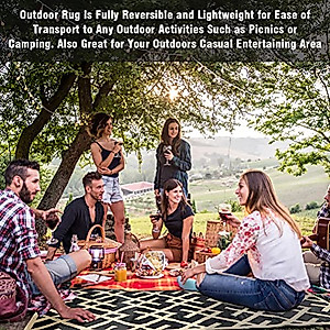 Reversible Mats - Plastic Straw Rug, Outdoor Rug for Patio Clearance Decor, Modern Area Rugs, Floor Mat for Outdoors, RV, Backyard, Deck, Picnic, Beach, Trailer, Camping, Black & Beige, 5' x 8'