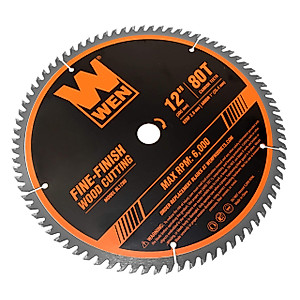 WEN BL1280 12-Inch 80-Tooth Fine-Finish Professional Woodworking Saw Blade for Miter Saws and Table Saws
