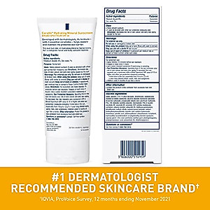 CeraVe 100% Mineral Sunscreen SPF 50 | Face Sunscreen with Zinc Oxide & Titanium Dioxide for Sensitive Skin | With Hyaluronic Acid, Niacinamide, and Ceramides | 2.5 oz