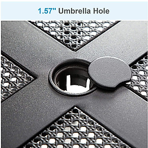 MFSTUDIO 37" x 37" Square Outdoor Dining Table Patio Bistro Table Powder-Coated Steel Frame Top Umbrella Stand Deck Outdoor Furniture Garden Table, Black