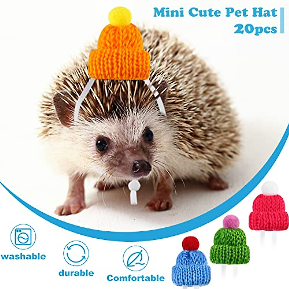 20 Pcs Pet Snake Hat with Adjustable Elastic Chin Strap, Small Reptile Animal Hamster Knitted Hat Pompon Mini Hats for Pets Snake Ball Python Lizard Guinea Pig Chameleon Iguanas Accessories Decoration