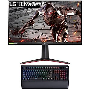 LG 32GN550-B 32 Inch Ultragear FHD 165Hz HDR10 Gaming Monitor with G-SYNC Bundle with Deco Gear Mechanical Keyboard Cherry MX Red w/Ergonomic Palm Rest, Anti-Ghost, Custom RGB
