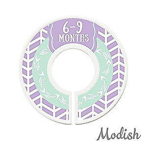 Modish Labels Baby Clothes Size Dividers, Baby Closet Organizers, Closet Size Dividers, Baby Closet Organizers, Clothes Organizer, Girl, Woodland, Arrows, Nordic, Boho, Purple, Lavender, Mint (Baby)