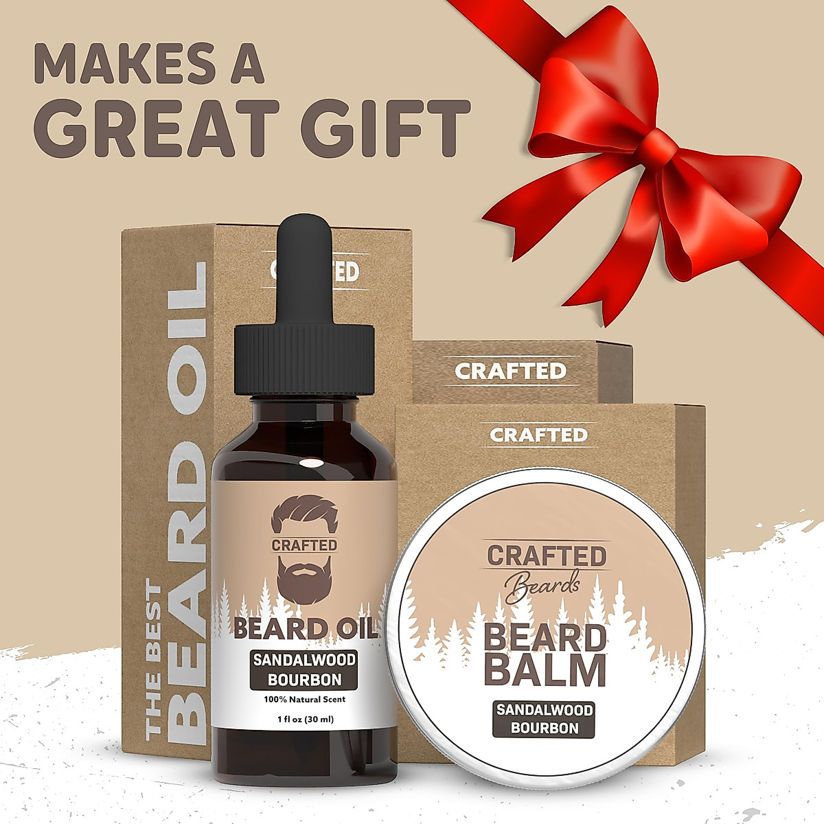 Beard Care Kit - Softer, Smoother, Moisturized Beard - Beard Oil and Balm - Gift Set (Sandalwood Bourbon)