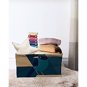 Abstract Art Geometric Bird Storage Bins with Handles, Modren Art Painting Animal Storage Basket for Shelves, Cube Storage Organizer Bins for Toys, Closet (1 Pack, 15" x 11" x 9.5")